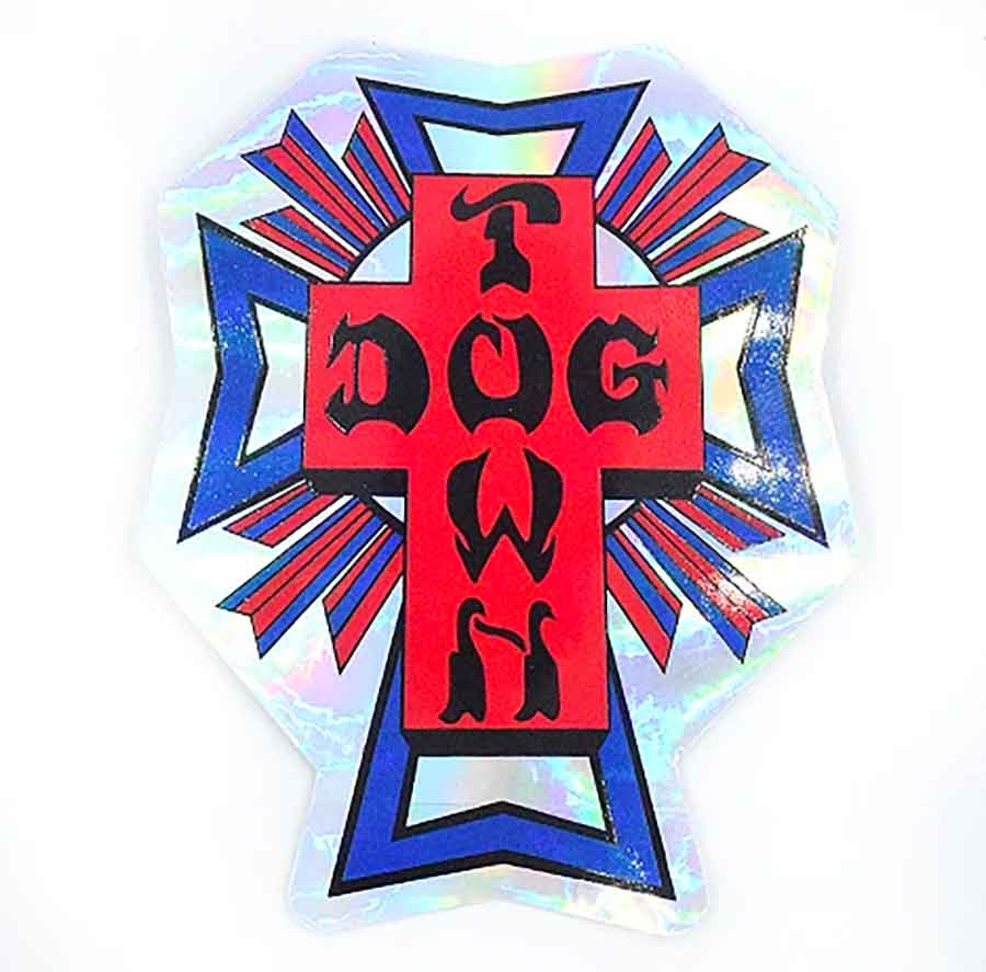 Dogtown USA Cross Logo Holographic Sticker - 4" | SoCal Skateshop